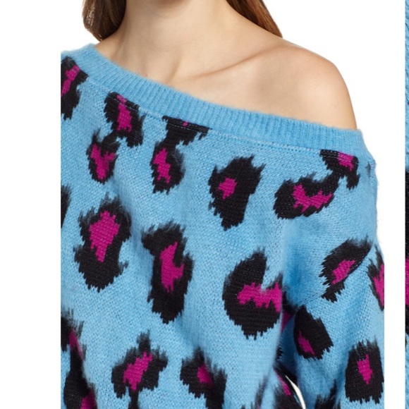 Topshop | Sweaters | Topshop Off The Shoulder Blue Leopard Sweater ...